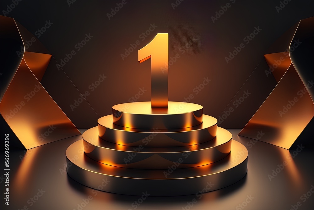 The position of first place winner and champion on the golden podium at ...