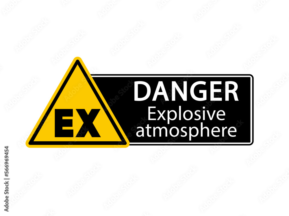 Danger explosive atmosphere. Yellow triangle warning sign with symbol ... Danger explosive atmosphere. Yellow triangle warning sign with symbol ...