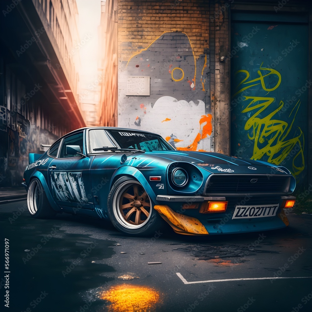 sky blue drift race car with a body kit Stock Illustration | Adobe Stock