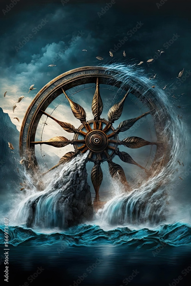 wheel of wind and water Stock Illustration | Adobe Stock