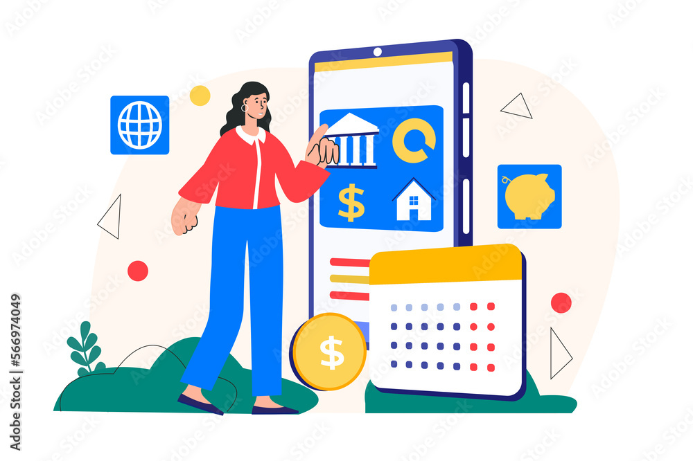 Planning financial budget concept with people scene in the flat cartoon ...