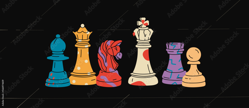 Chess in crazy vibrant colors. Trendy board game for teenagers ...
