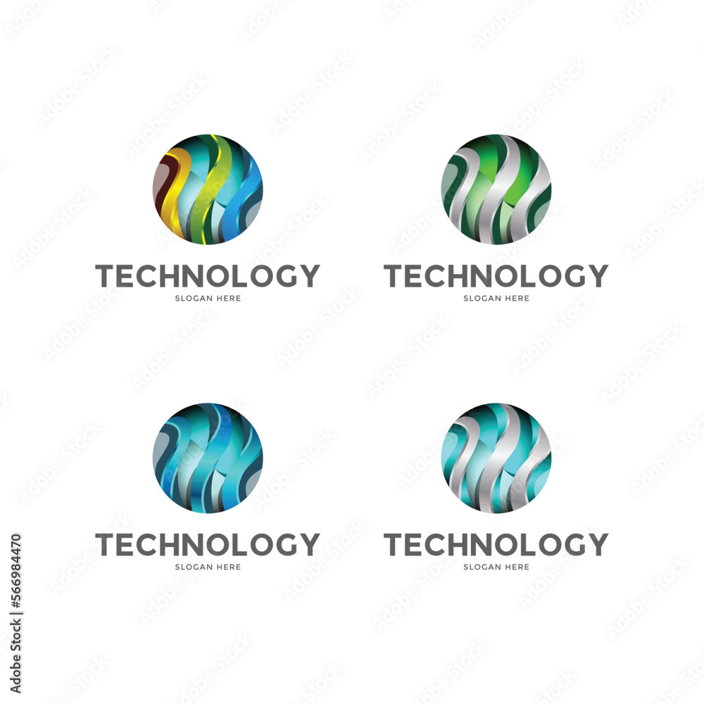 set of 3d Technology media logo Design template Stock Vector | Adobe Stock