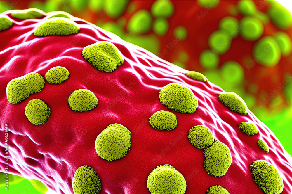 Microbiological images depicting of spores and bacteria infected blood ...