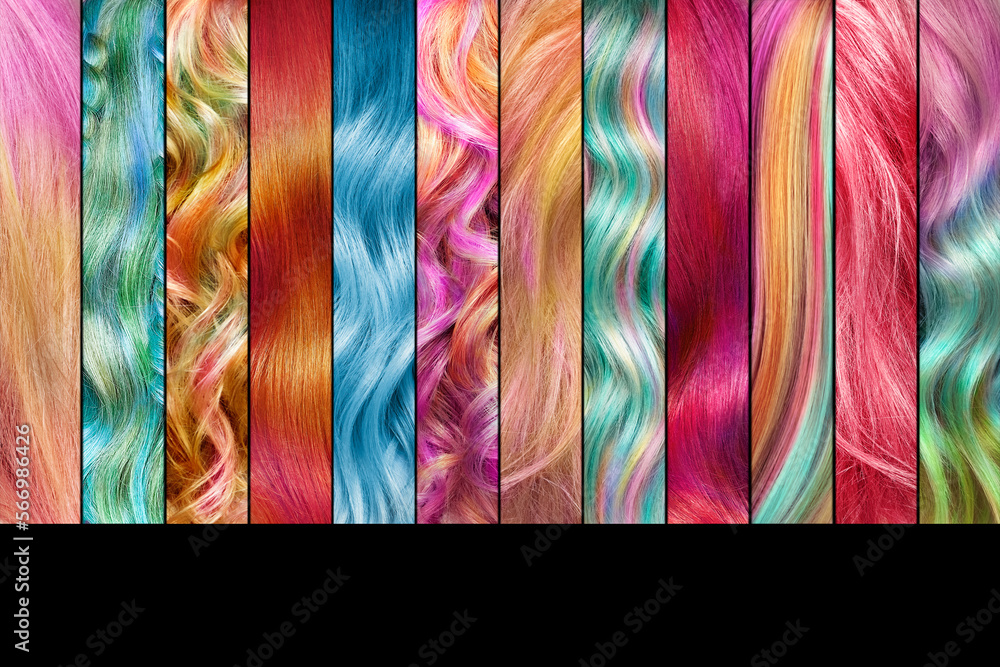 Collage of hair color palette. Hair colours set. Tints. Dyed Hair color ...