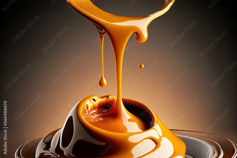 syrup, a hot, sweet liquid a golden syrupy caramel sauce oozing with ...