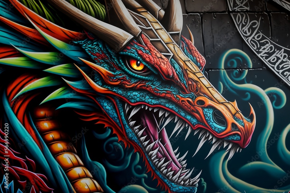 Colorful Roaring Graffiti Dragon, Graffiti Style Dragoncore, Generative ...