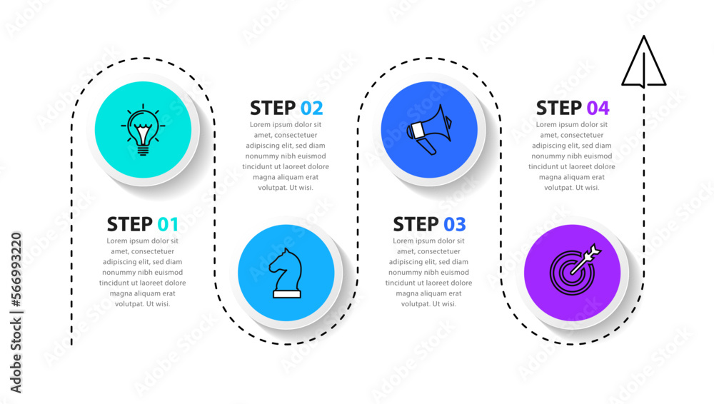 Infographic template. Paper plane with a line and 4 circles Stock ...