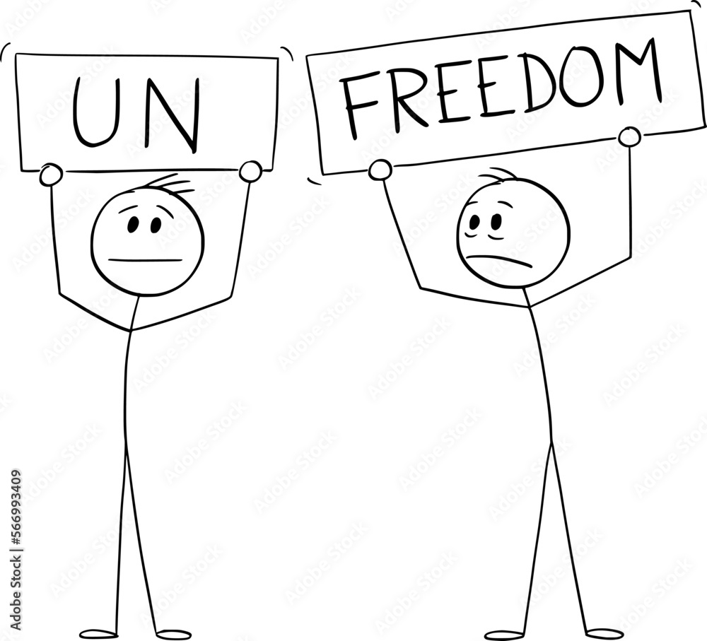 Freedom and Unfreedom , Vector Cartoon Stick Figure Illustration Stock ...