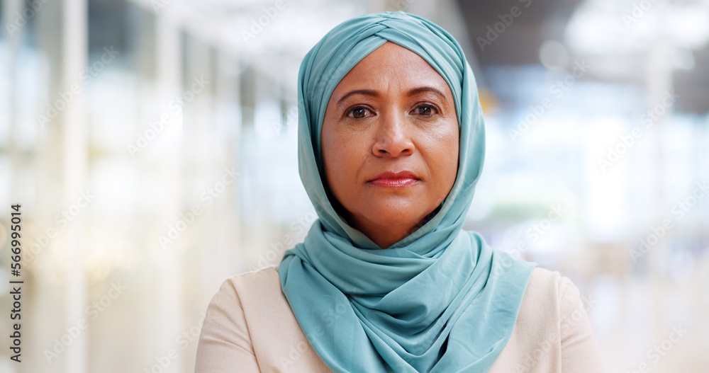 Muslim, business woman and success with face, executive and happy with ...