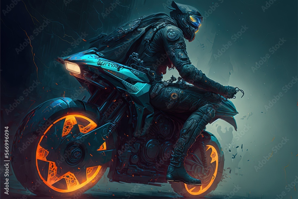 Biker motorcycle wallpaper cyberpunk, neon, dark color scheme, sci-fi ...
