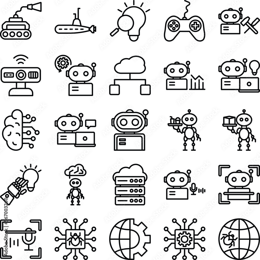 Artificial intelligence icons set, Artificial intelligence vector icons ...