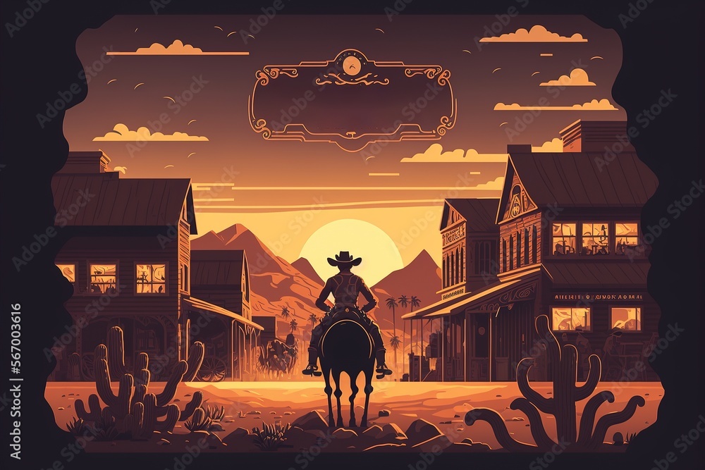 Old town western cowboy city with sunset background, old wooden ...