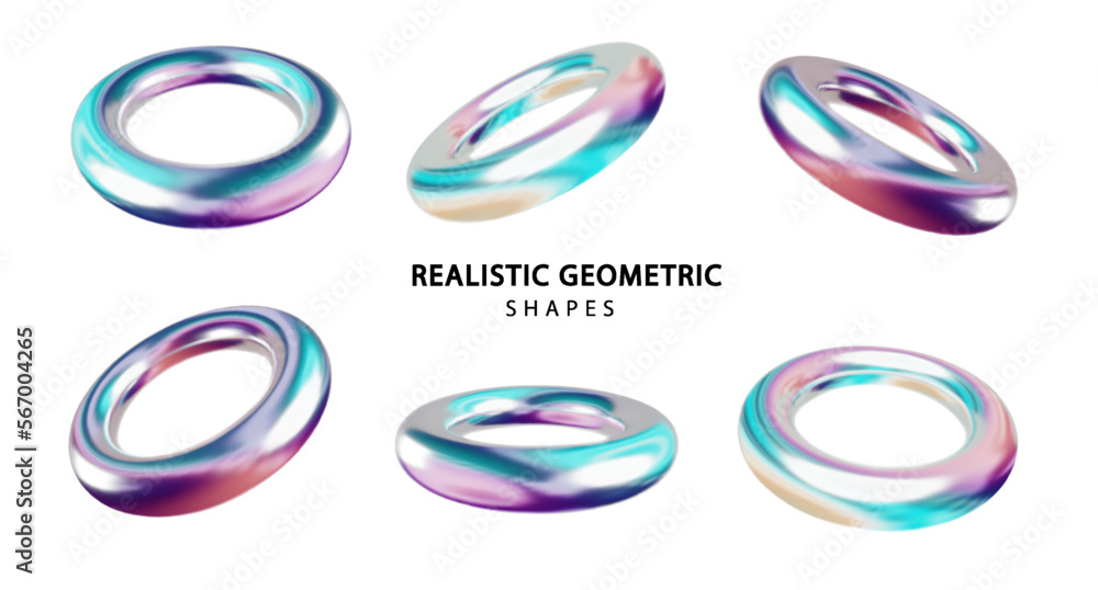 Holographic torus shapes set isolated on white background PNG. Gradient ...