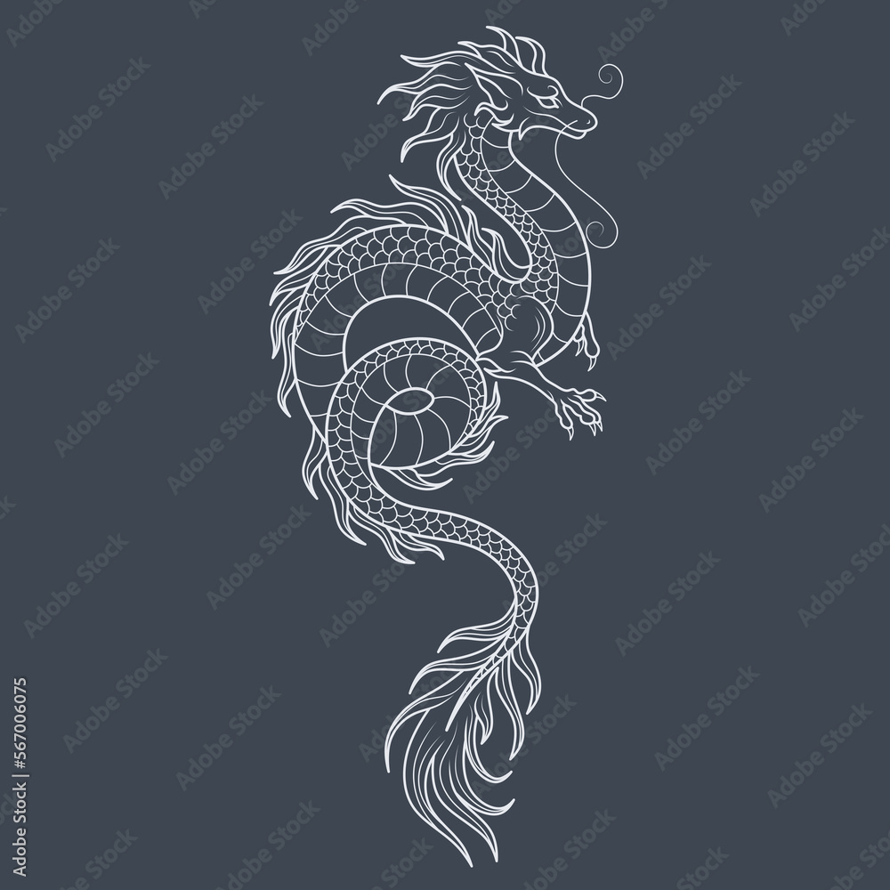 Drawn Chinese dragon. Mythical animal of China. Symbol of ancient China ...