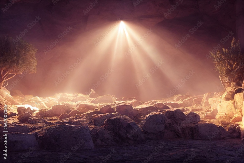 Empty tomb of Jesus Christ with light. Born to Die, Born to Rise. "He ...