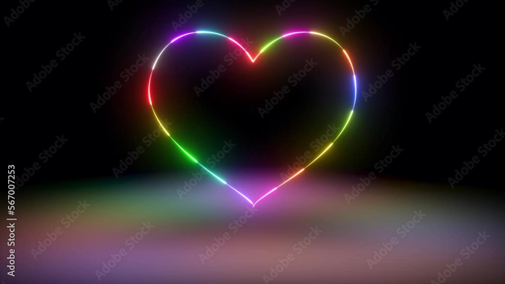 Glowing Heart Shape Neon Animation On Black Background. Neon Heart ...