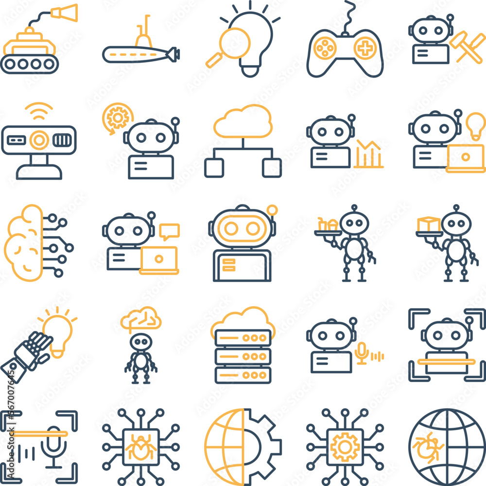 Artificial intelligence icons set, Artificial intelligence vector icons, Artificial icons pack ...