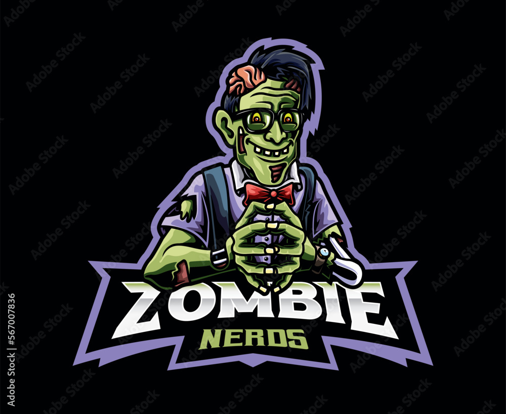 Brainy Zombie Logo Mascot with Glasses Stock Vector | Adobe Stock