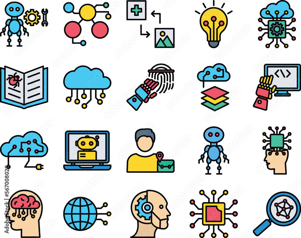 Artificial intelligence icons set, Artificial intelligence vector icons, Artificial icons pack ...