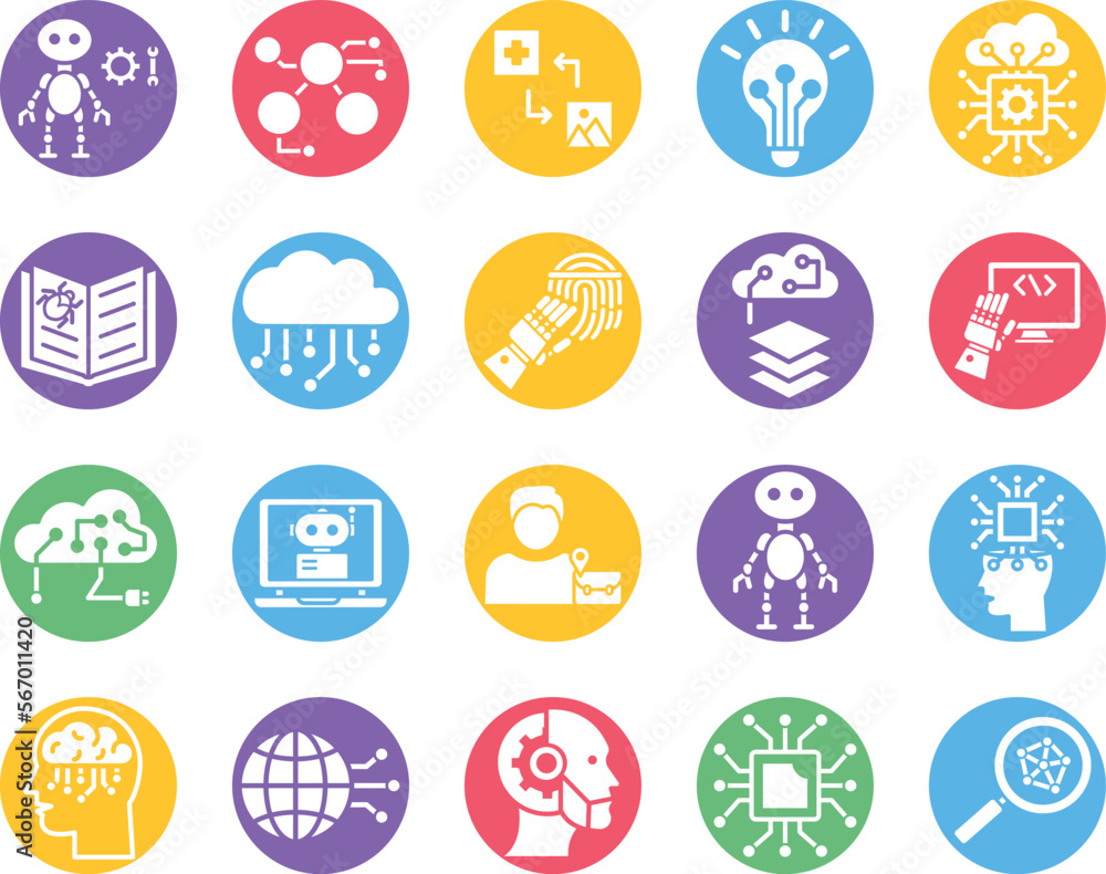 Artificial intelligence icons set, Artificial intelligence vector icons, Artificial icons pack ...