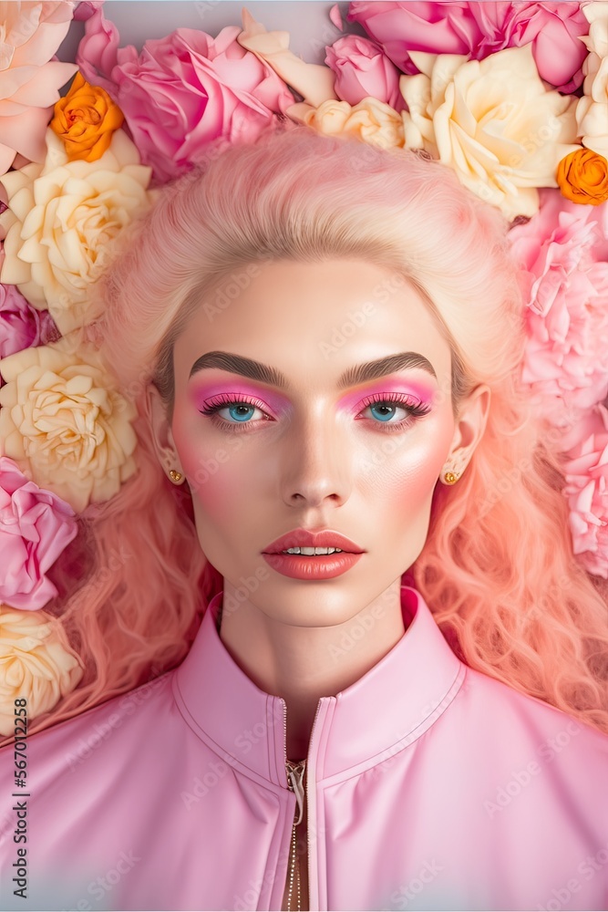 Love, beautiful woman portrait in vivid, fresh, Spring, flowers ...