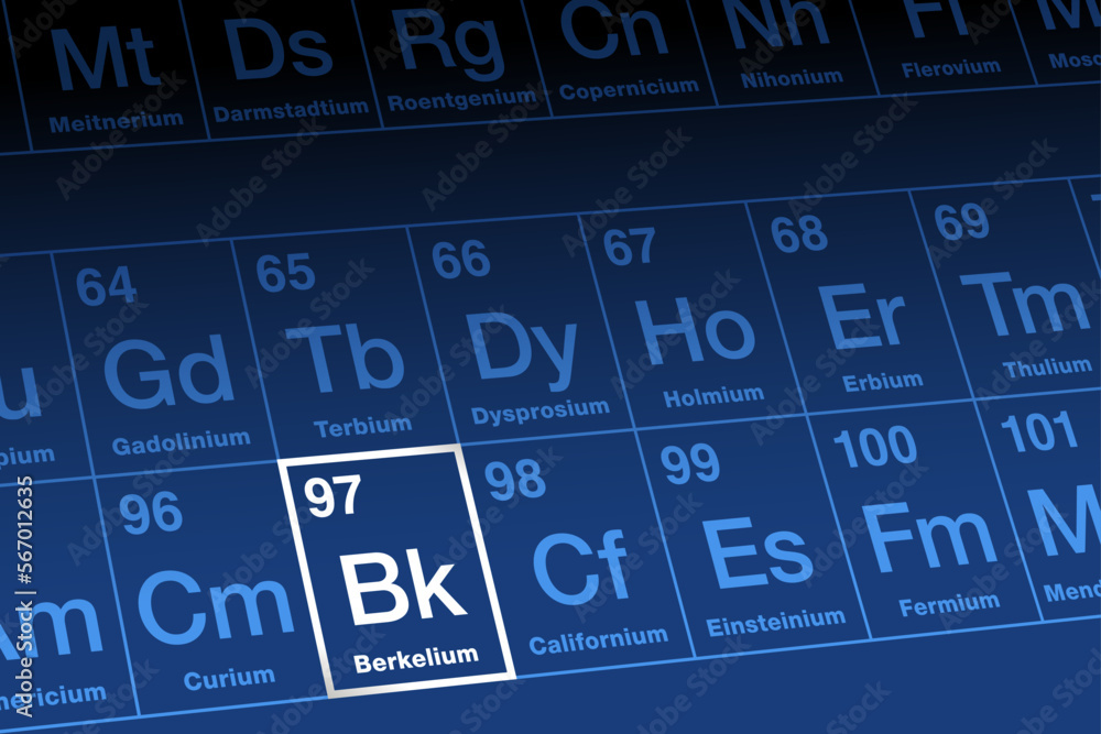 Berkelium on periodic table. Radioactive transuranic and metallic ...