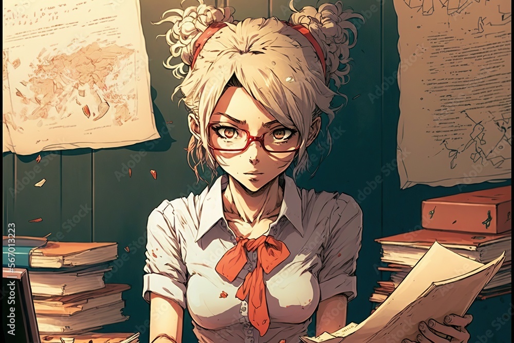 anime teacher woman in classroom illustration, generative ai Stock ...