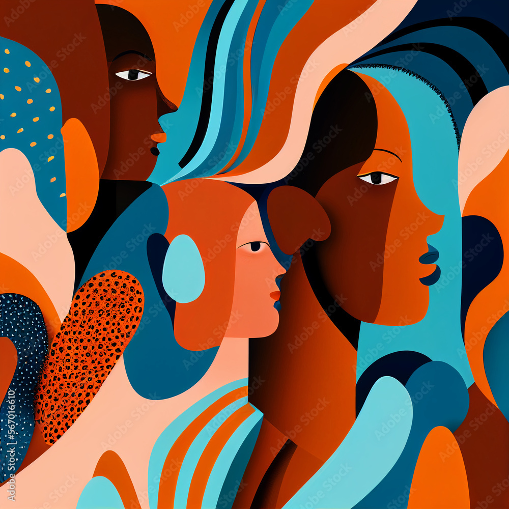 BIPOC Brown Orange Blue Abstract Illustration Woman Indigenous People ...