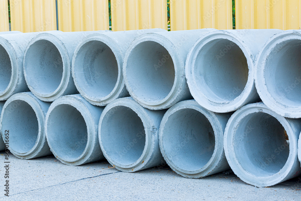 concrete drain,Concrete pipes at the construction site, Concrete pipes ...