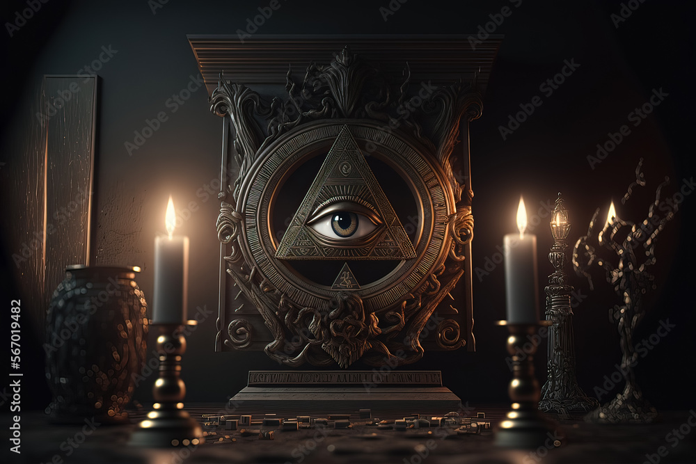 Sign Illuminati. Freemasonry. The masonic square. All seeing eye in sacred geometry triangle ...