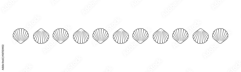 Seashells scallop border divider line art. Sea and ocean design ...