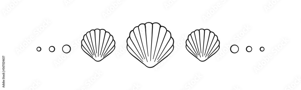 Seashell scallop border divider. Sea and ocean design template. Vector ...
