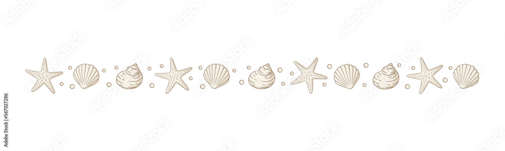 Seashells border divider. Sea and ocean design template. Vector ...