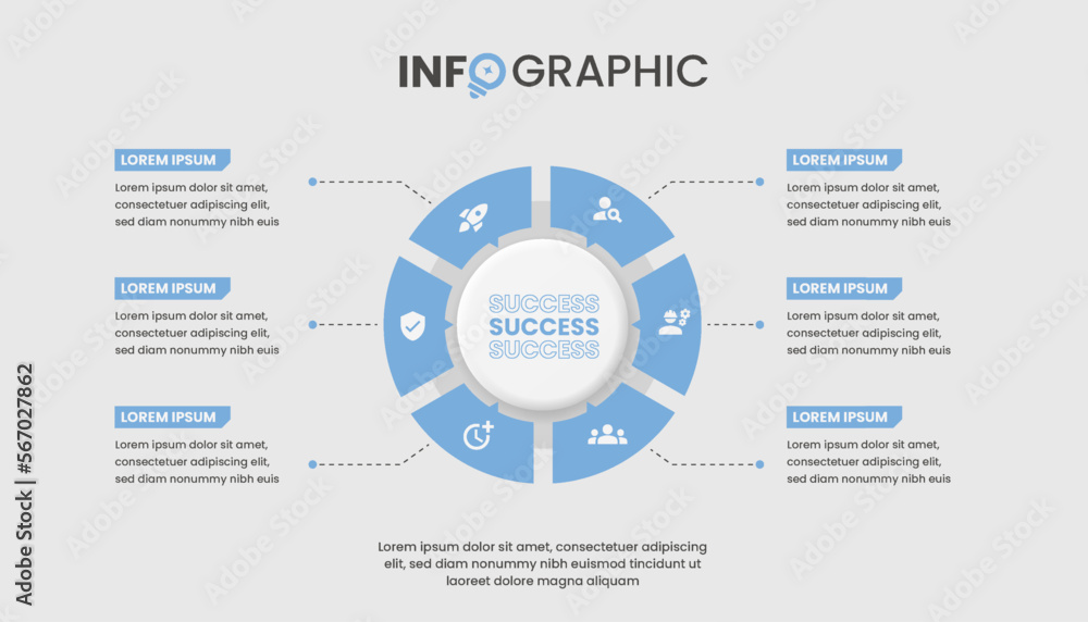 Circle Chart Infographic Template with 6 Options for Business ...