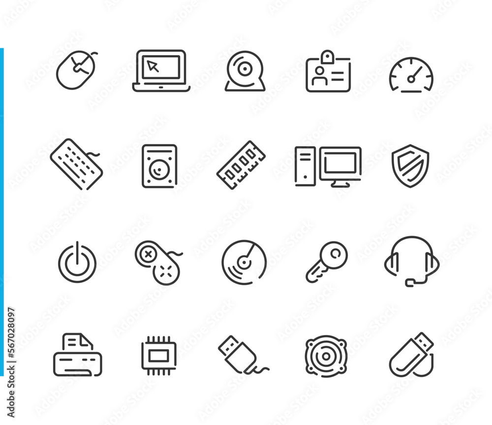 Computer and Devices Icons - Blue Line Series - Vector line icons for ...