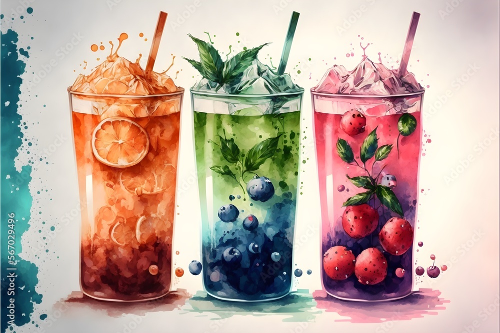 Collection of bubble tea Cocktail with ice and lime with flavor and ...