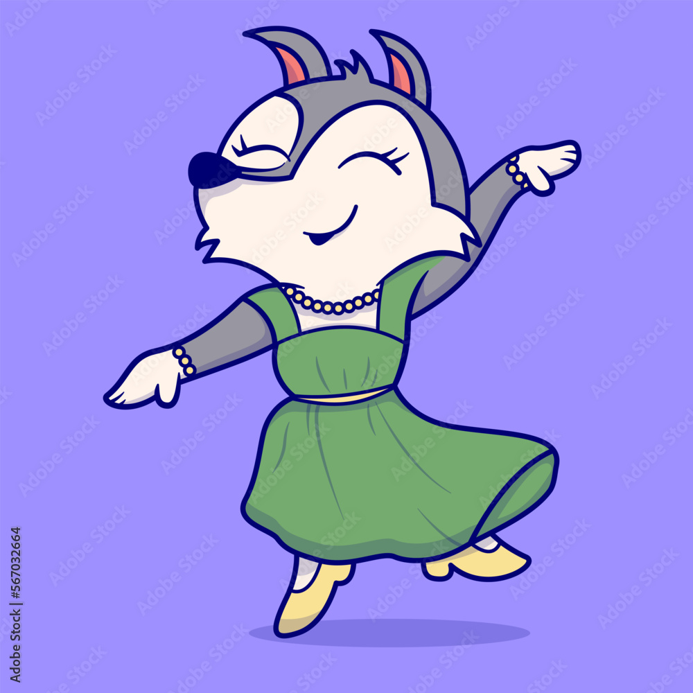 Cute wolf dancing cartoon vector illustration Stock Vector | Adobe Stock