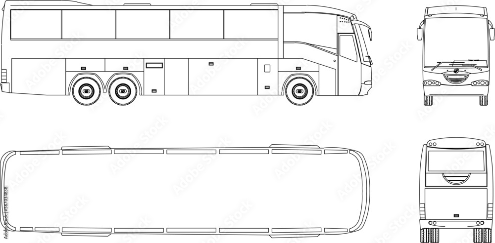 Vector sketch illustration of modern passenger bus with double tires ...