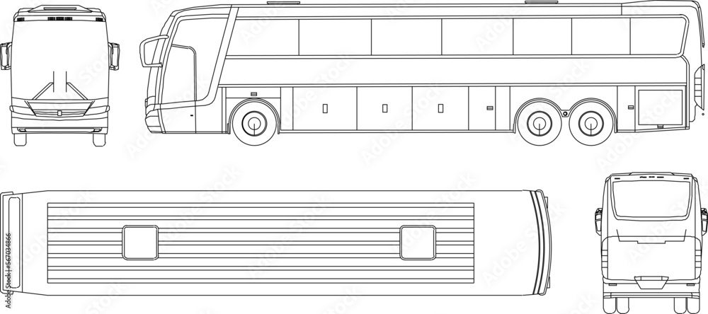 Vector sketch illustration of modern passenger bus with double tires ...
