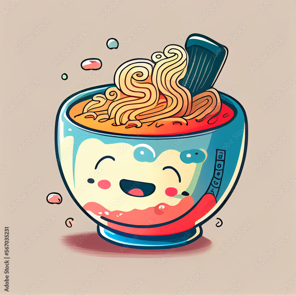 Ramen bowl, cartoon style, Thai food, Asian cuisine, cute illustration ...
