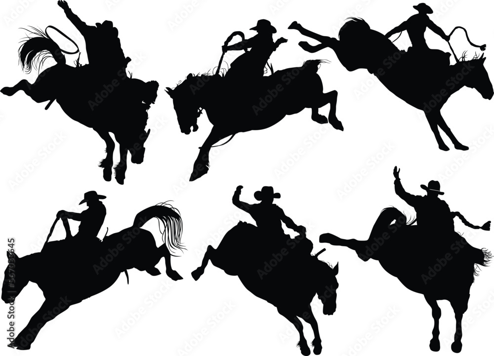Photo set of bronc rider silhouette, dythss | Posters, tableaux et ...