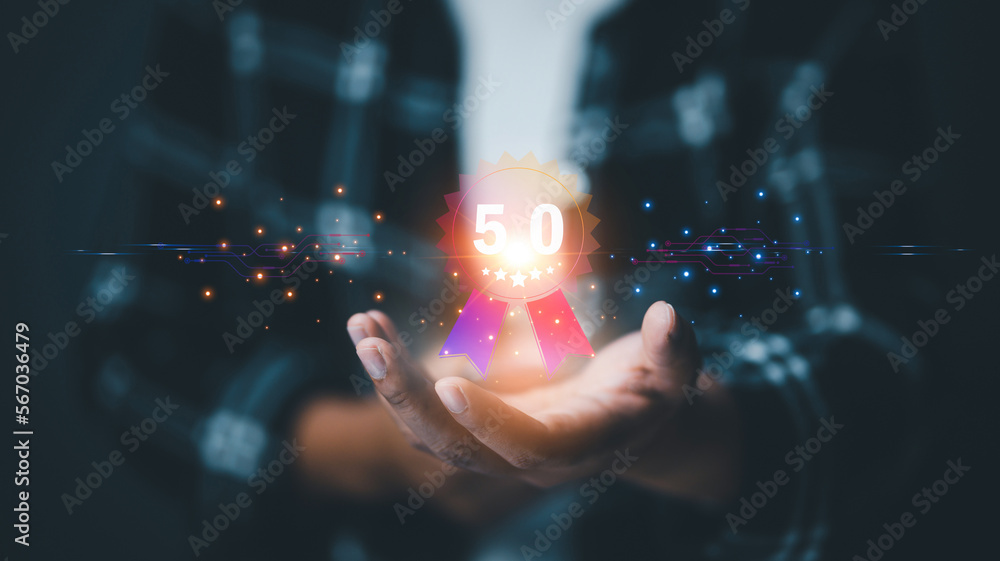 Businesswoman's hand showing the sign of the digital technology icon ...