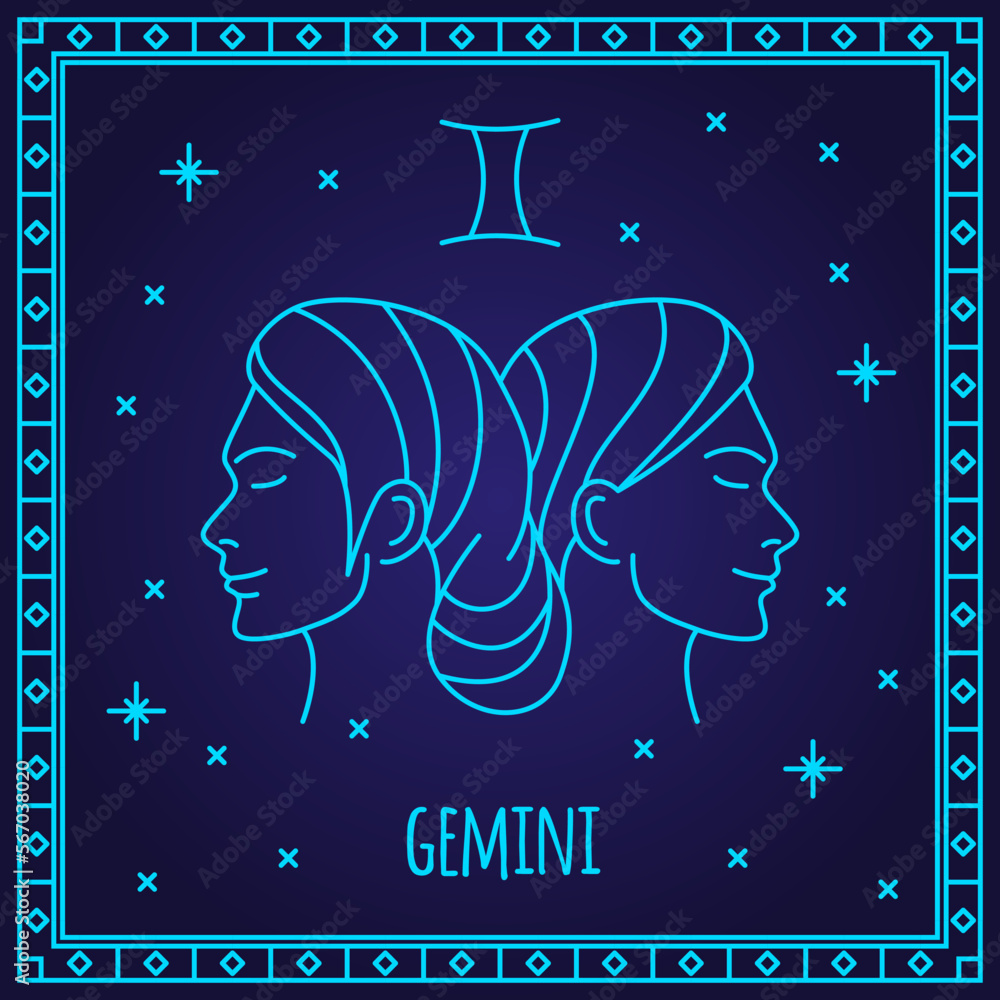 Gemini zodiac sign. Vector illustration of astrological symbol. Stock ...