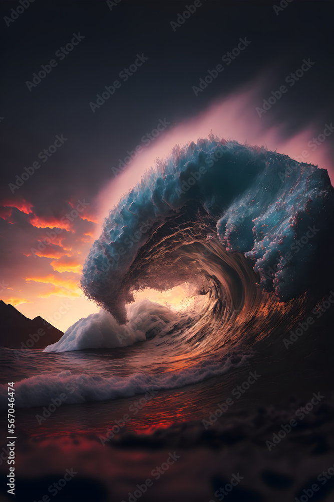 A Perfect Sunset Wave at the Surfers Beach Illustration, Perfect High ...
