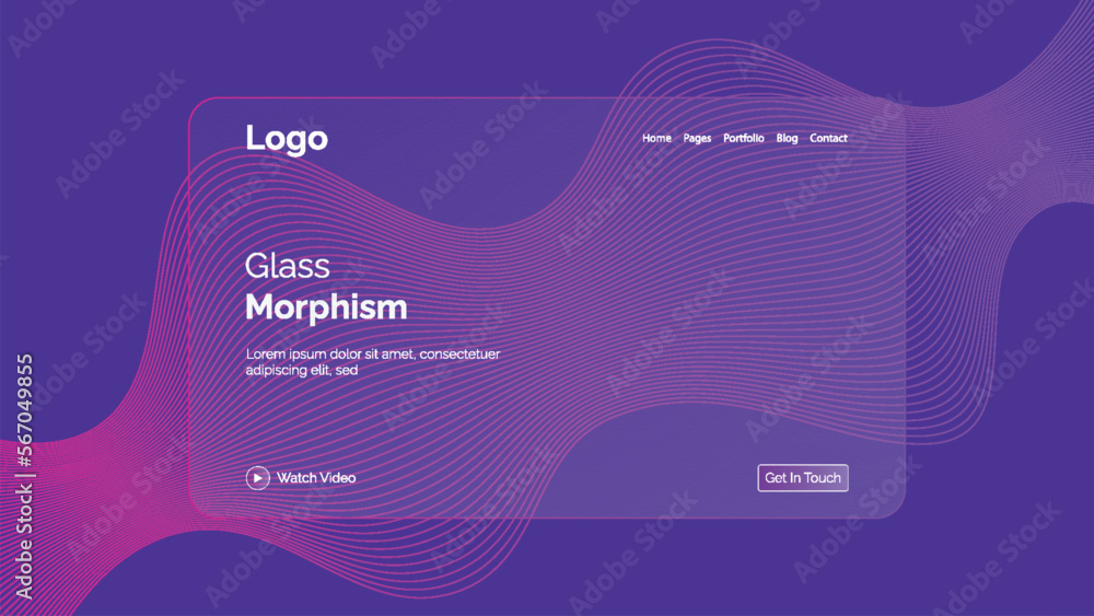 Website landing page template in glassmorphism style. Horizontal ...