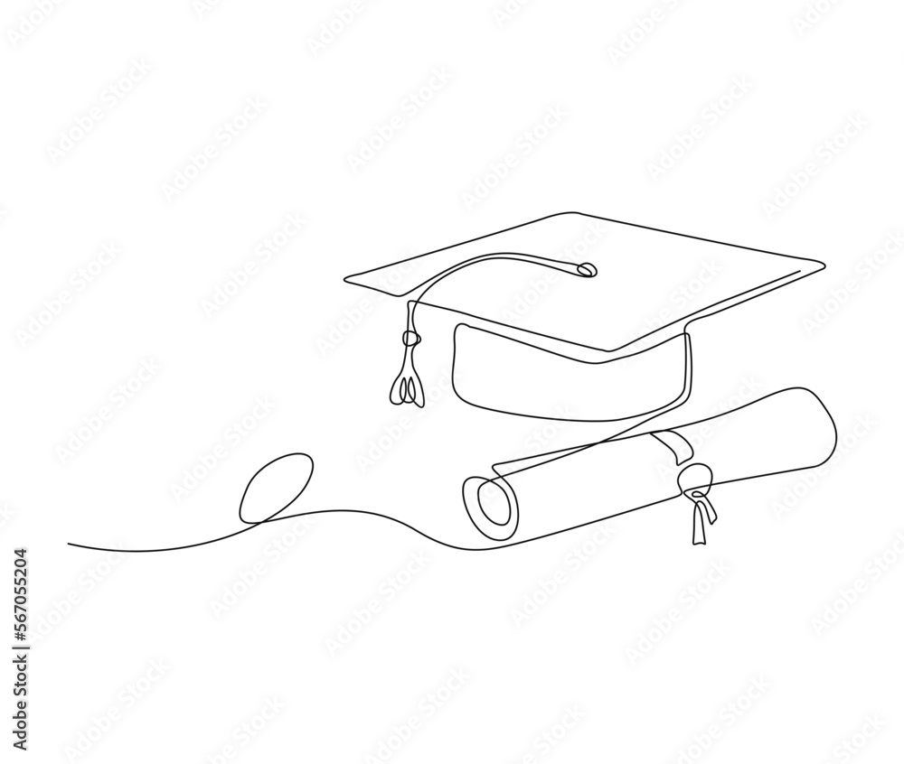 Continuous one line drawing of graduation cap. Simple illustration of ...