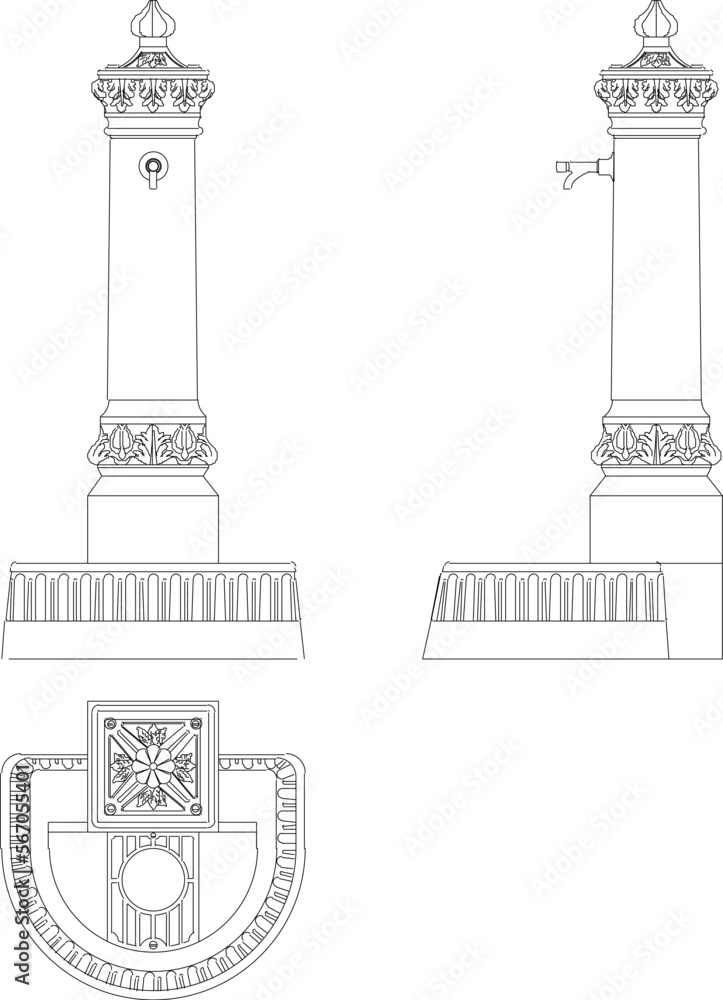 Vector sketch illustration of classic indian style shower tower design ...