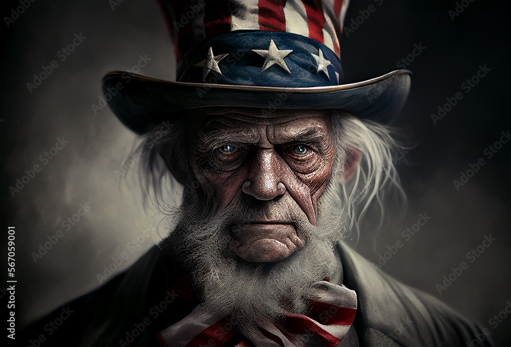 Uncle Sam, AI Generative Illustration. Old man in uncle sam hat as an image of United Stats ...