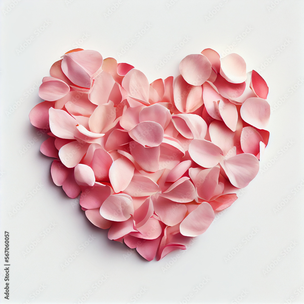 Pink Heart shape made of 3D rose petals, isolated symbol of love for ...